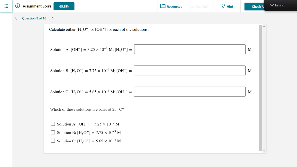 Solved Assignment Score: 69.8% Resources Give Up Hint Check | Chegg.com