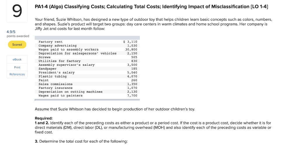 Solved PA1-4 (Algo) Classifying Costs; Calculating Total | Chegg.com