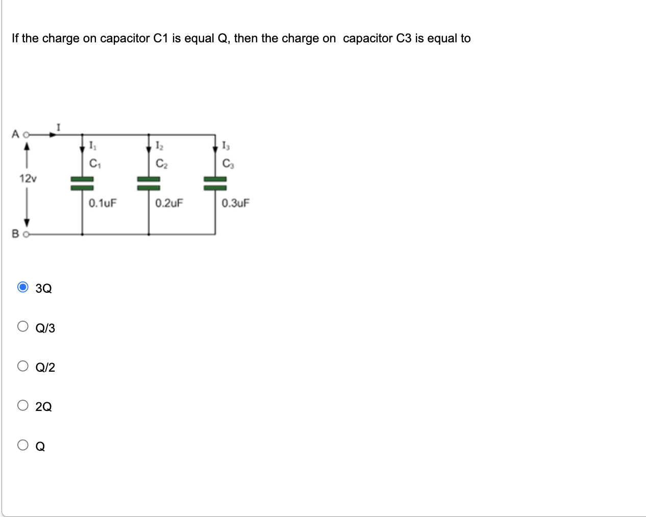 Solved If the charge on capacitor C1 is equal Q, then the | Chegg.com