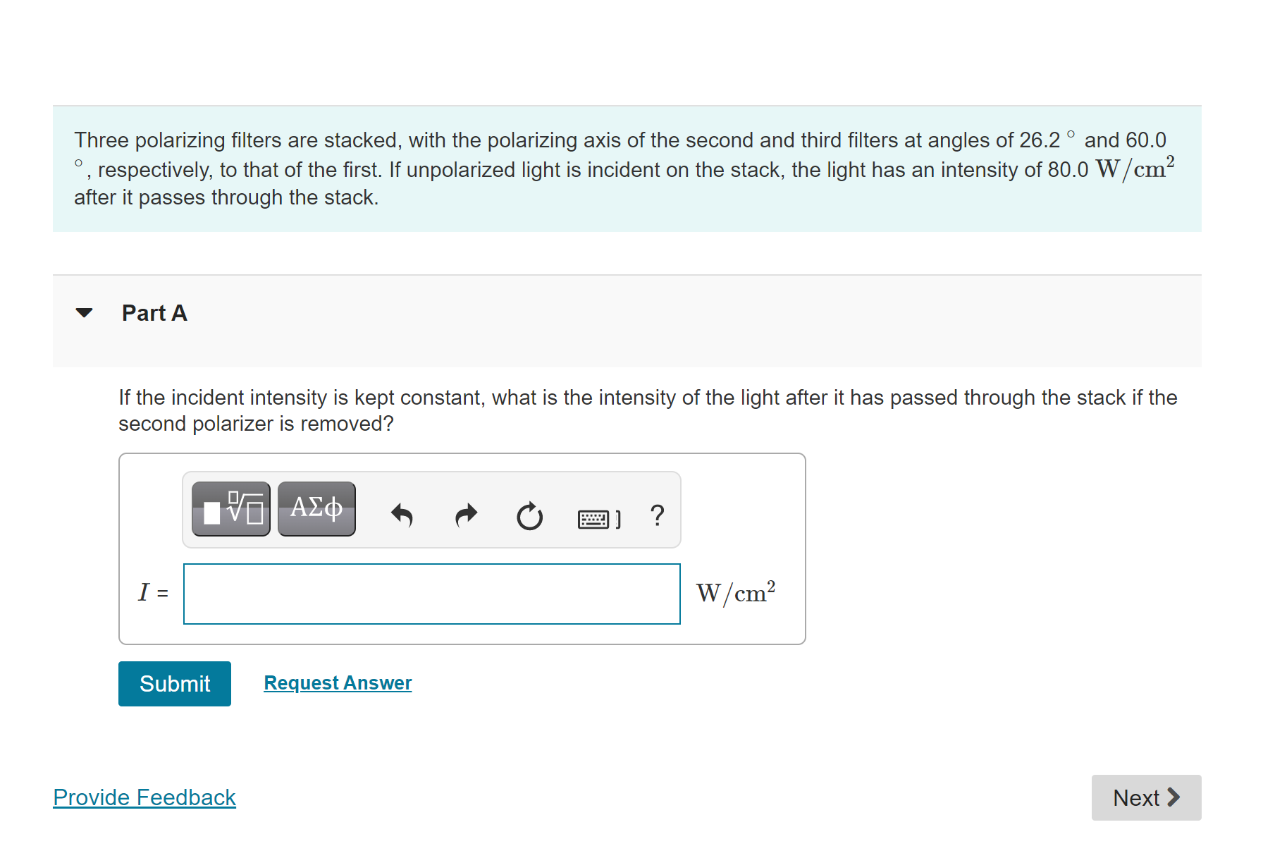 Solved O Three polarizing filters are stacked, with the | Chegg.com