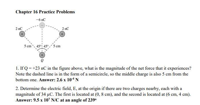Solved Chapter 16 Practice Problems .-6C 2 nC 2 nC 5 cm 5 cm | Chegg.com