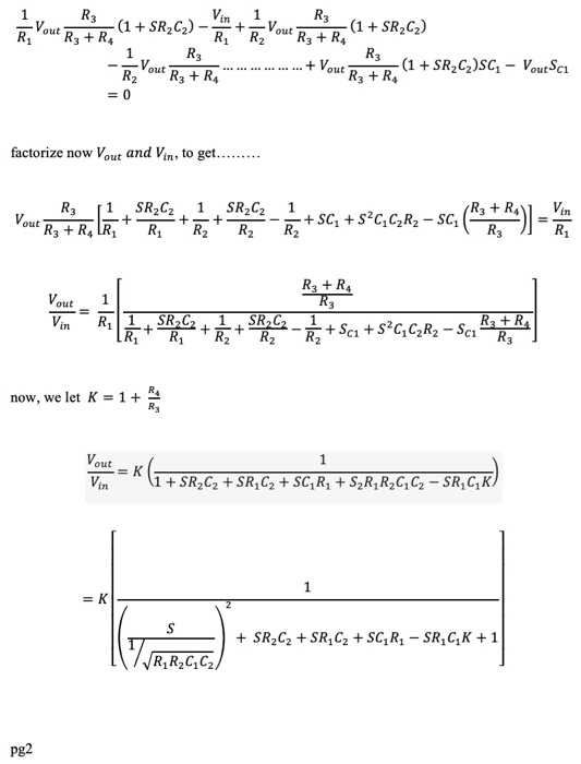 2) Derive the transfer functions of a Sallen-Key | Chegg.com