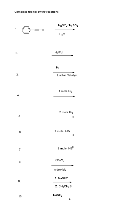 Solved Complete the following reactions: HgSo./ H2SO4 1. H2O | Chegg.com
