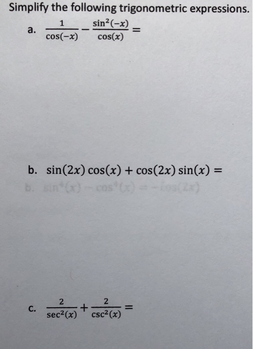 Solved Simplify the following trigonometric expressions. | Chegg.com
