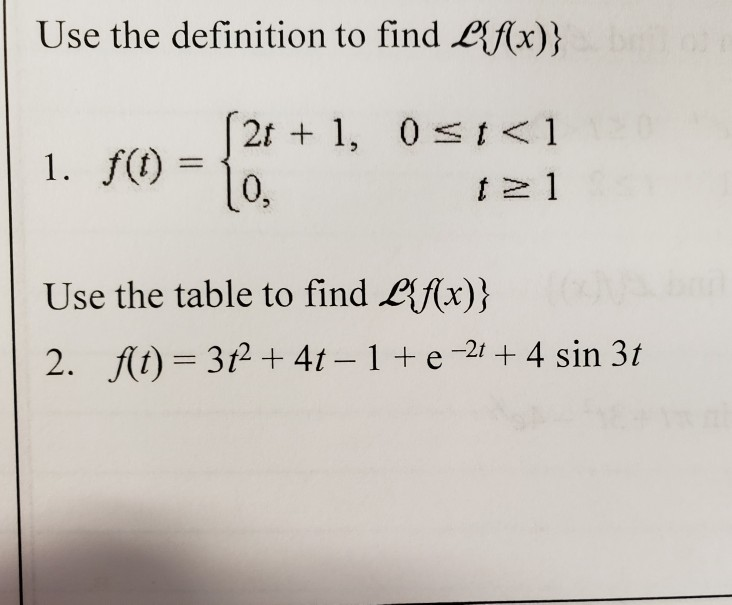 Solved Use the definition to find Lif(x)} 2t 1, 0t