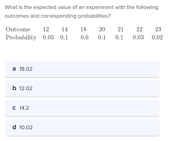 Solved What is the expected value of an experiment with the | Chegg.com