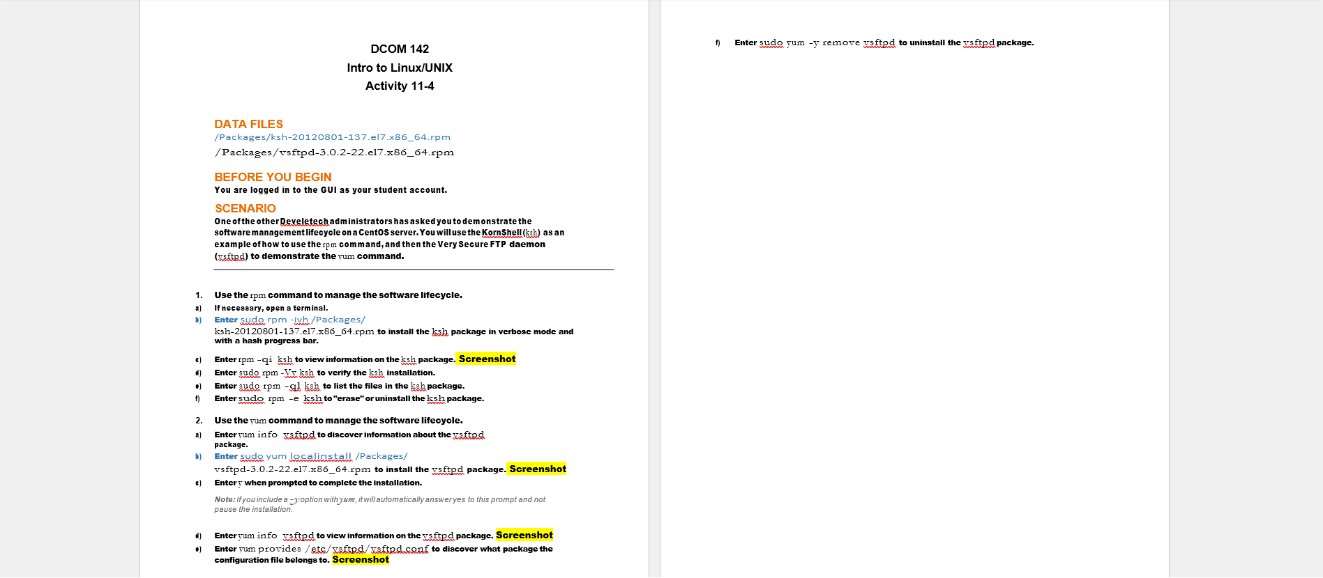 Solved DCOM 142 Intro to Linux/UNIX Activity 11-4 | Chegg.com