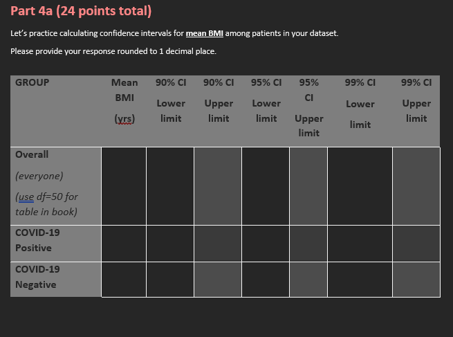 Part 4a ( 24 points total) Let's practice calculating | Chegg.com