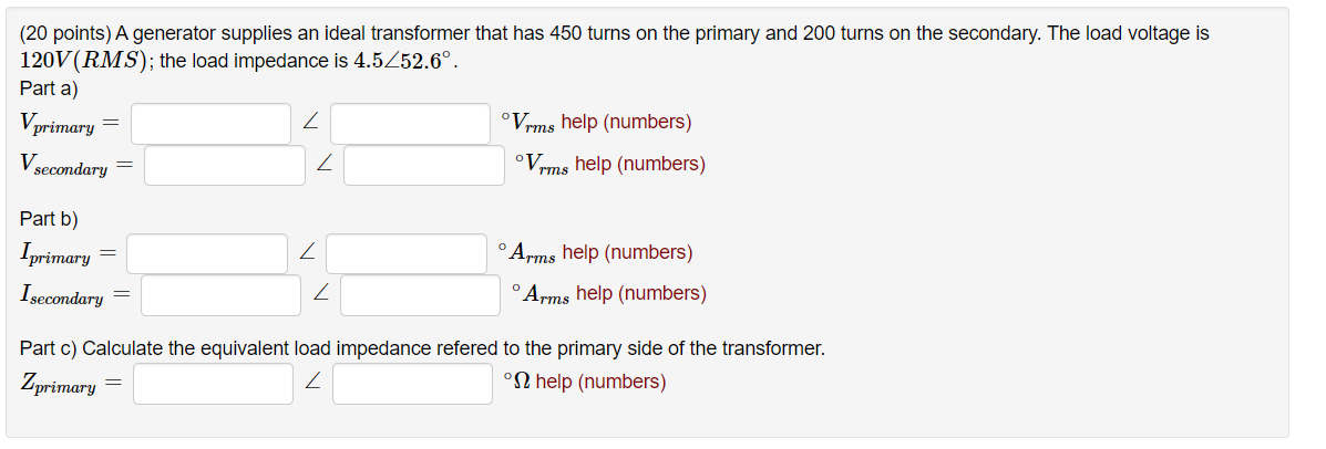 Solved (20 points) A generator supplies an ideal transformer | Chegg.com
