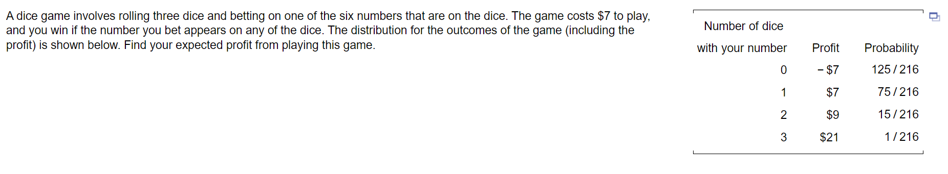 Solved 단 Number of dice A dice game involves rolling three | Chegg.com