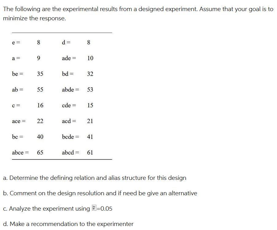 The following are the experimental results from a | Chegg.com