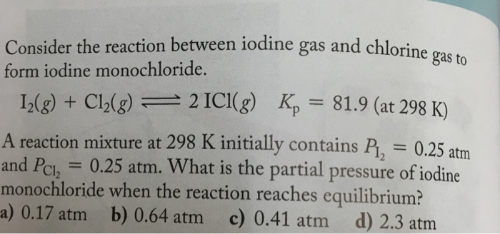 Solved Consider the reaction between iodine gas and chlorine | Chegg.com