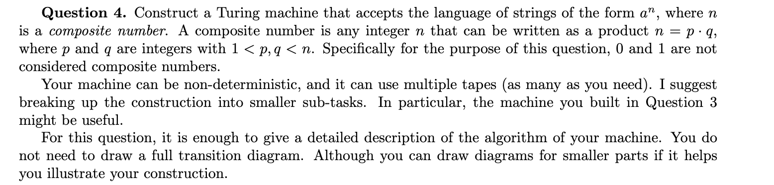 Solved > Question 4. Construct a Turing machine that accepts | Chegg.com