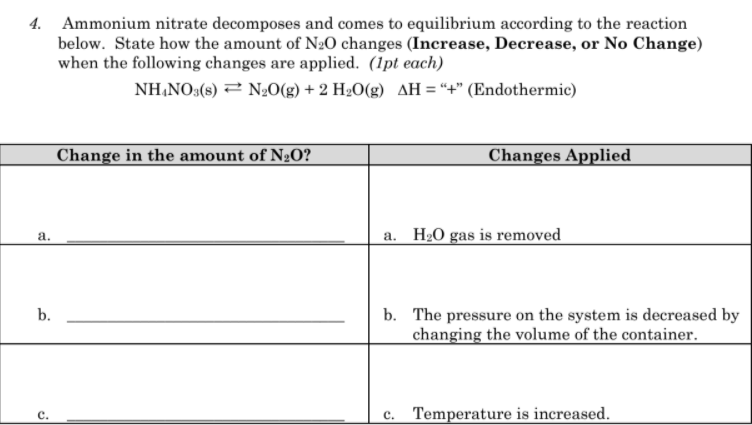Solved 4. Ammonium nitrate decomposes and comes to | Chegg.com