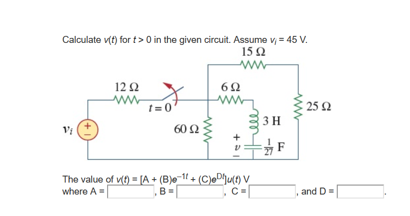 Solved Calculate v(t) for t>O in the given circuit. Assume | Chegg.com