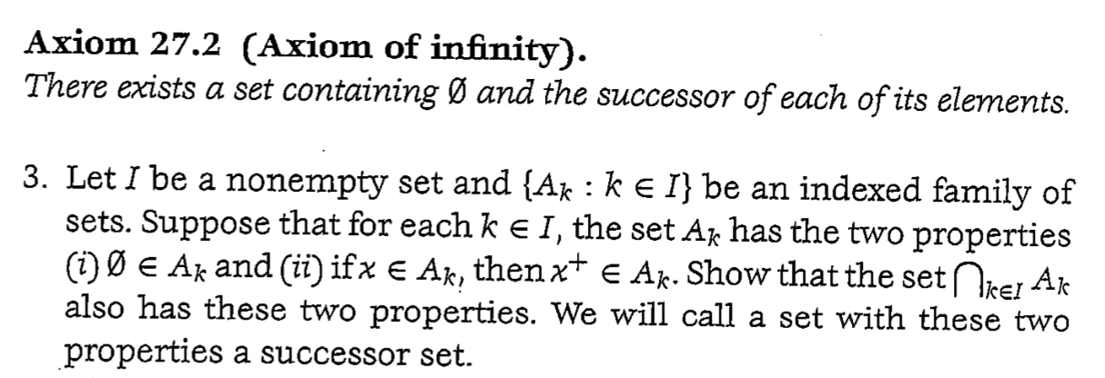 Solved Axiom 27.2 (Axiom of infinity). There exists a set | Chegg.com