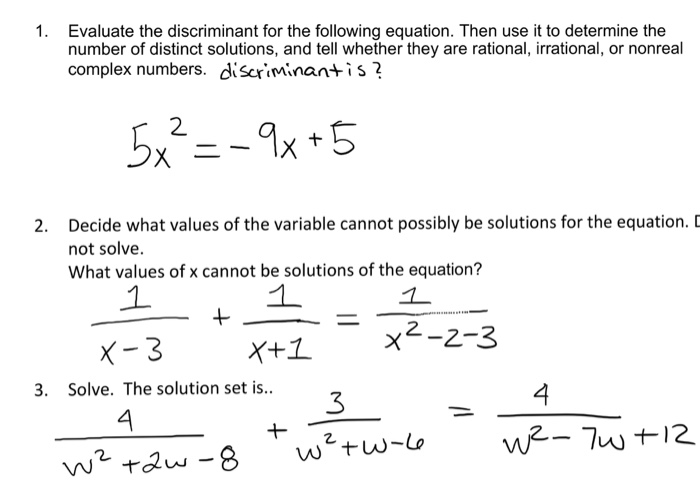 Solved 1. Evaluate the discriminant for the following | Chegg.com