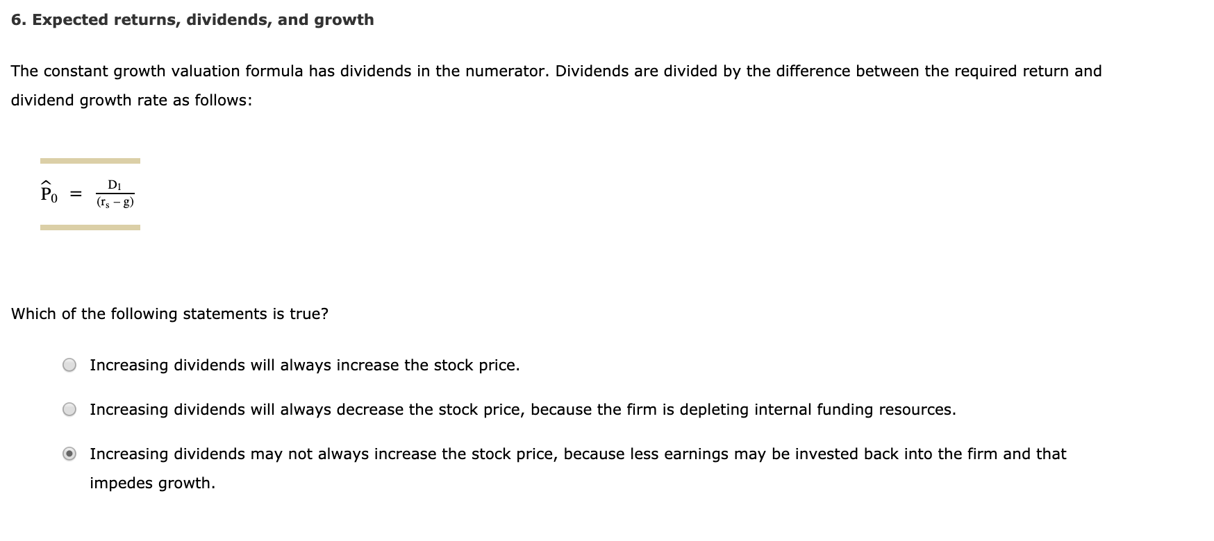 Solved 6. Expected returns, dividends, and growth The | Chegg.com
