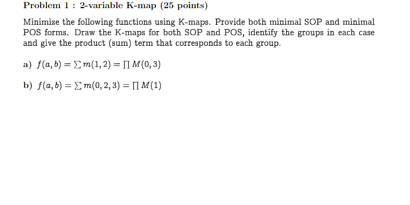 Solved Problem 1 : 2-variable K-map (25 points) Minimize the | Chegg.com