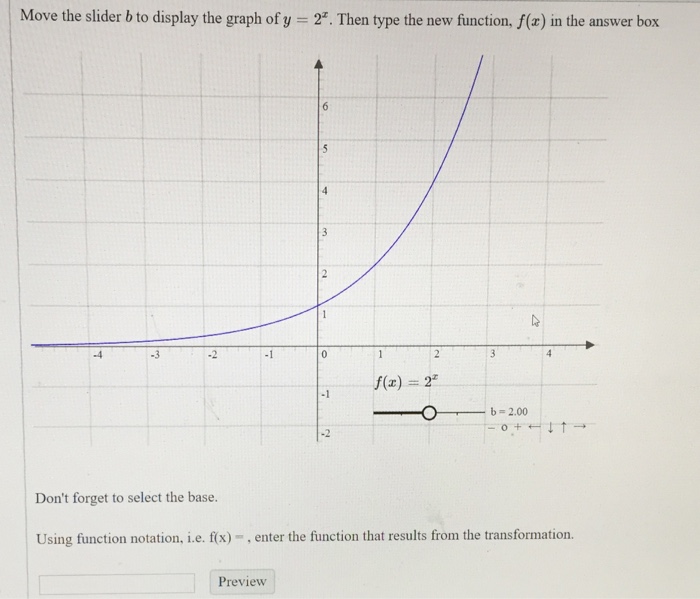 Solved Move the slider b to display the graph of y = 2*. | Chegg.com