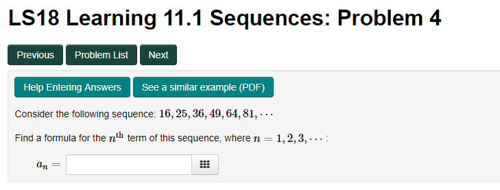 Solved LS18 Learning 11.1 Sequences: Problem 4 Previous | Chegg.com