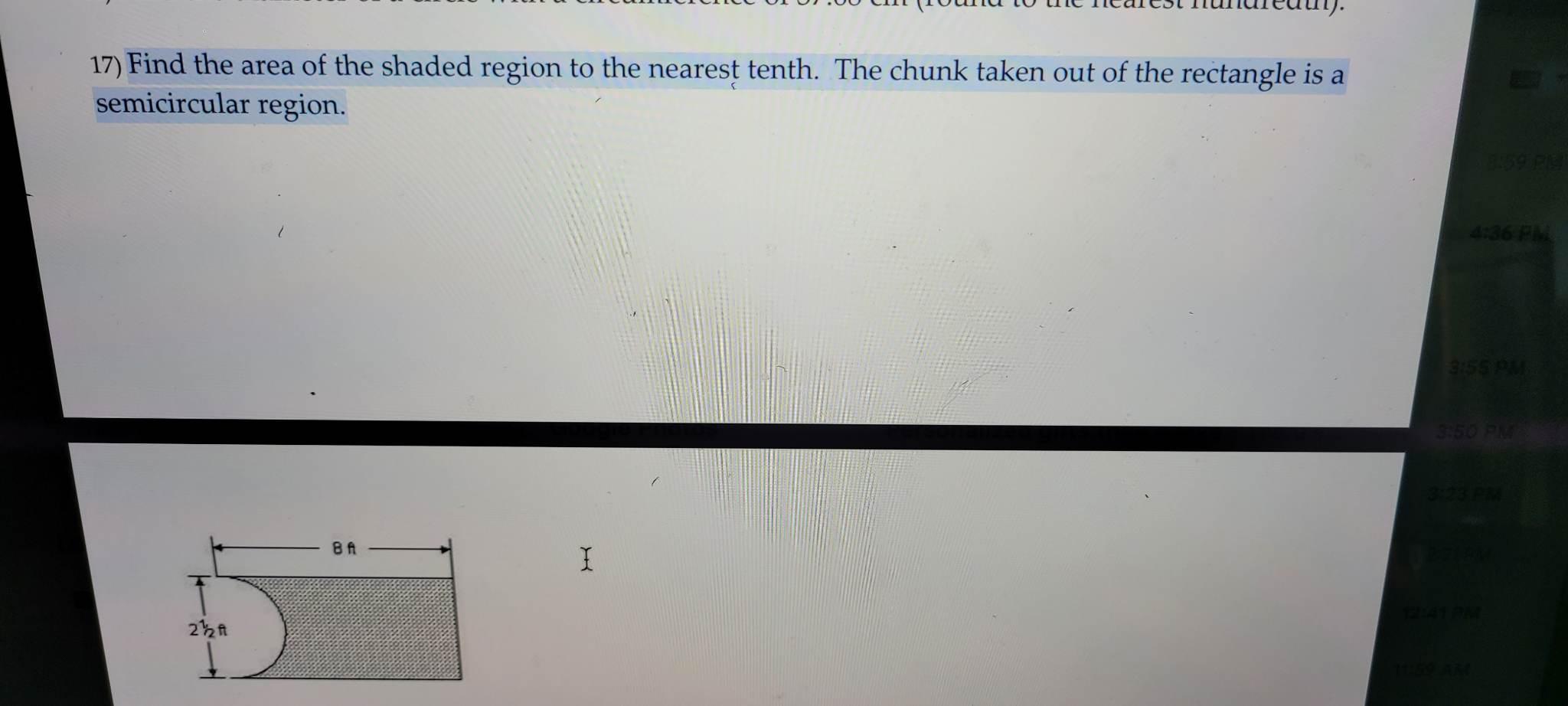 Solved 17) Find the area of the shaded region to the nearest | Chegg.com