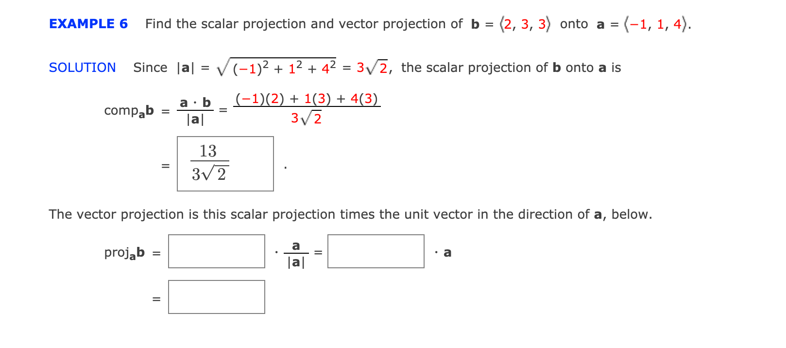 Solved EXAMPLE 6 Find the scalar projection and vector | Chegg.com