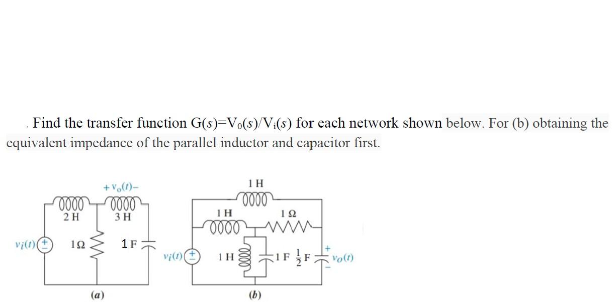 Solved Find the transfer function G(s)=Vo(s)/Vi(s) for each | Chegg.com