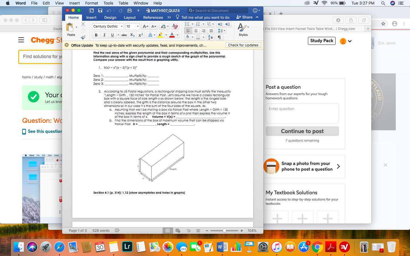 Solved Word File Edit View Insert Format Tools 90% Tue 3:27 | Chegg.com