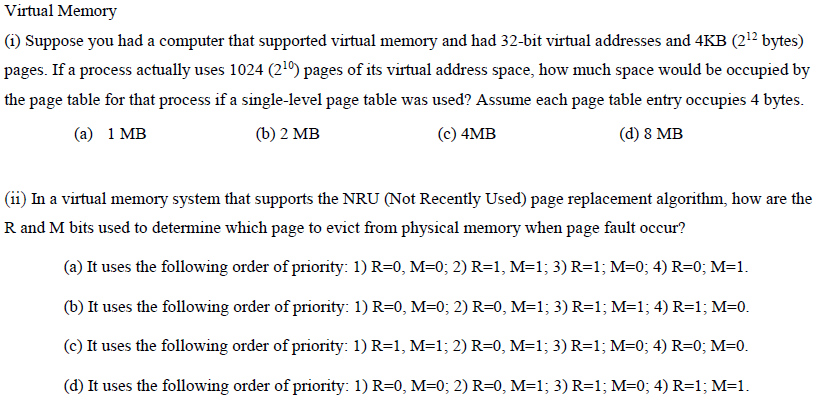 Solved Virtual Memory (Gi) Suppose you had a computer that | Chegg.com