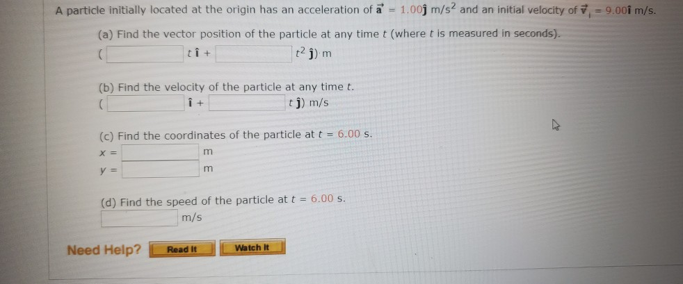 Solved A particle initially located at the origin has an | Chegg.com