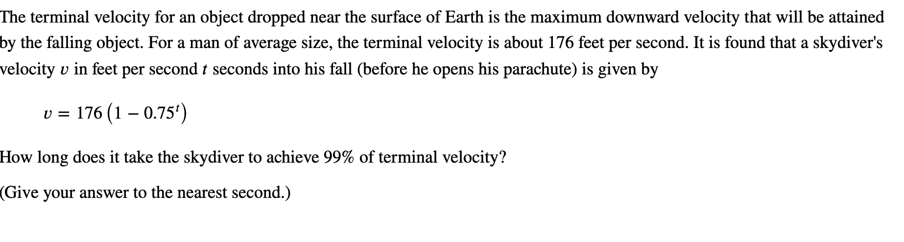 Solved The terminal velocity for an object dropped near the | Chegg.com
