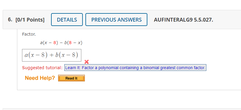 Solved Factor A X−8 −b 8−x Suggested Tutorial