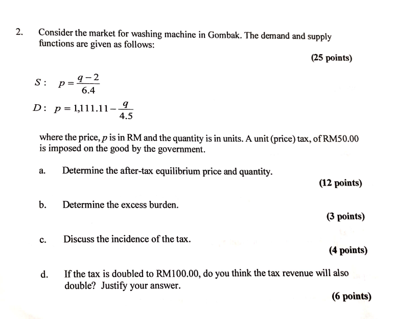 Solved Consider the market for washing machine in Gombak. | Chegg.com
