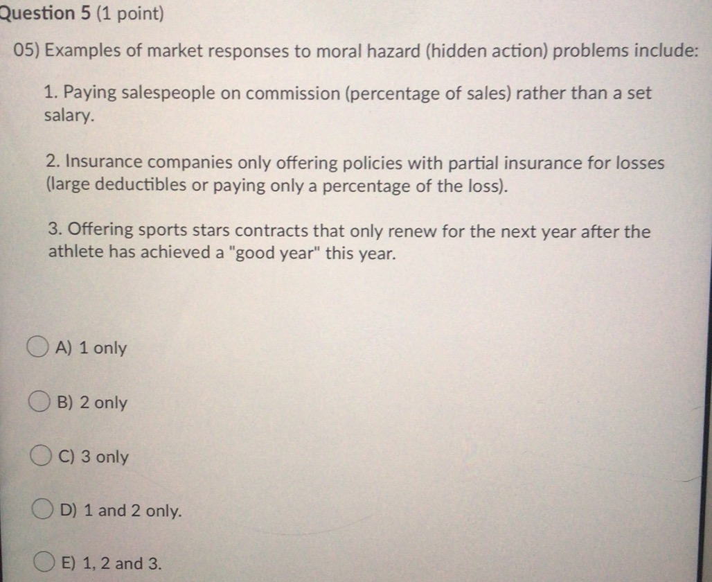 Solved Question 5 (1 point) 05) Examples of market responses | Chegg.com