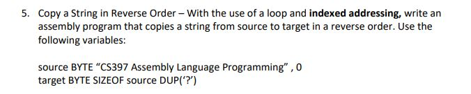 5. Copy a String in Reverse Order With the use of a | Chegg.com