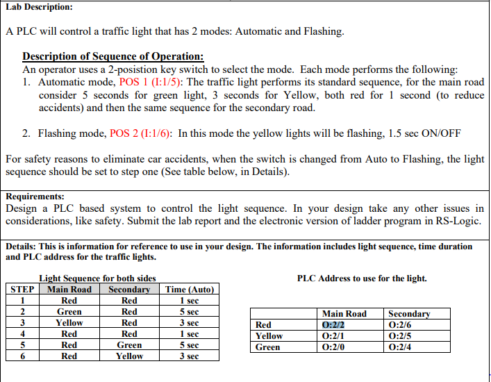 Solved A PLC will control a traffic light that has 2 modes: | Chegg.com