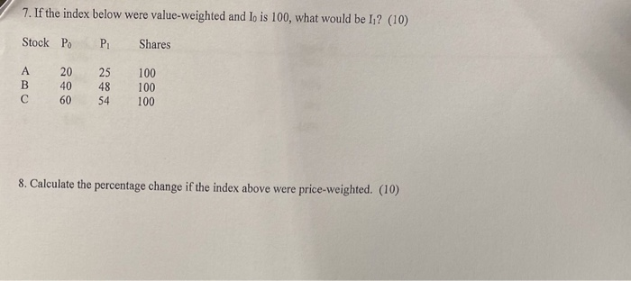 Solved 7. If the index below were value-weighted and lo is | Chegg.com