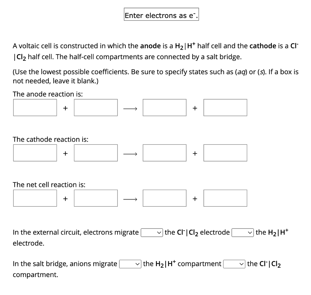 Solved Enter electrons as e". A voltaic cell is constructed | Chegg.com