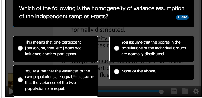 Solved Which of the following is the homogeneity of variance | Chegg.com