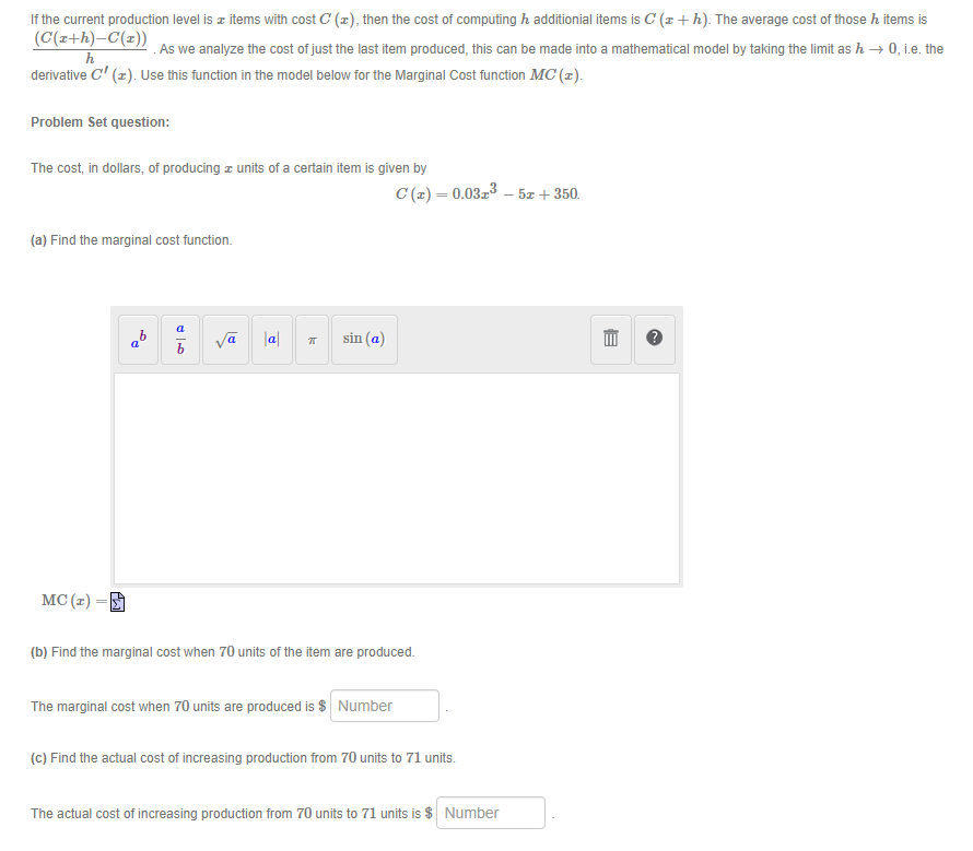 Solved If the current production level is x items with cost | Chegg.com