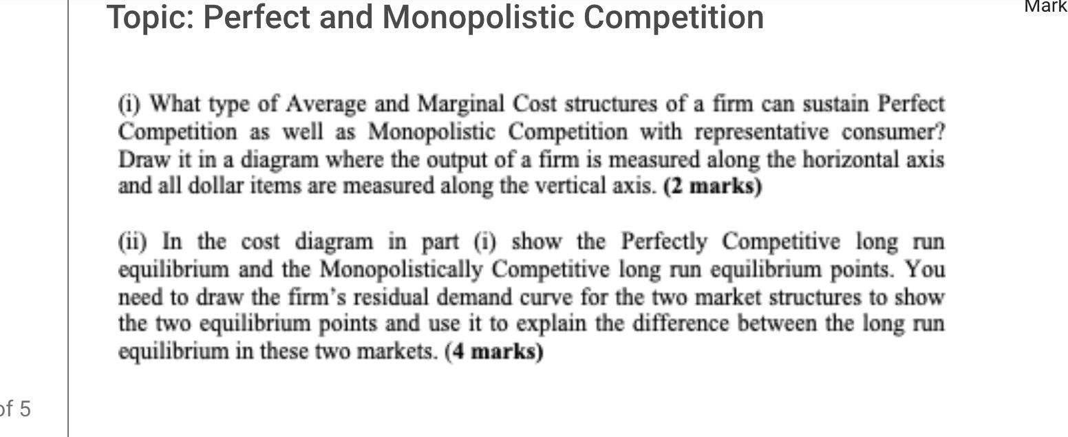 Solved Mark Topic: Perfect and Monopolistic Competition (1) | Chegg.com