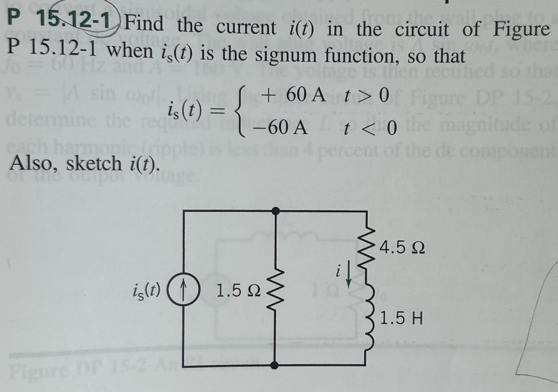 Solved P 15.12-1 ﻿Find the current i(t) ﻿in the circuit of | Chegg.com