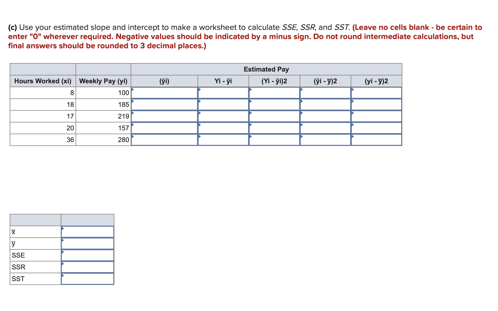 Solved (a) Make an Excel worksheet to calculate SSxx,SSyy, | Chegg.com