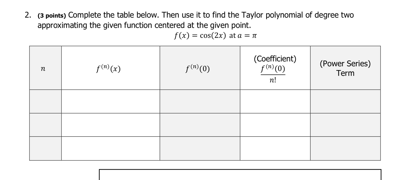 2. (3 points) Complete the table below. Then use it | Chegg.com