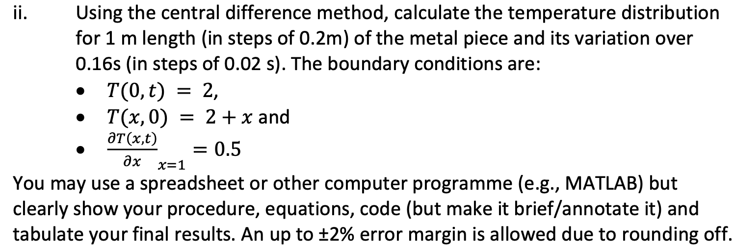 ii. Using the central difference method, calculate | Chegg.com