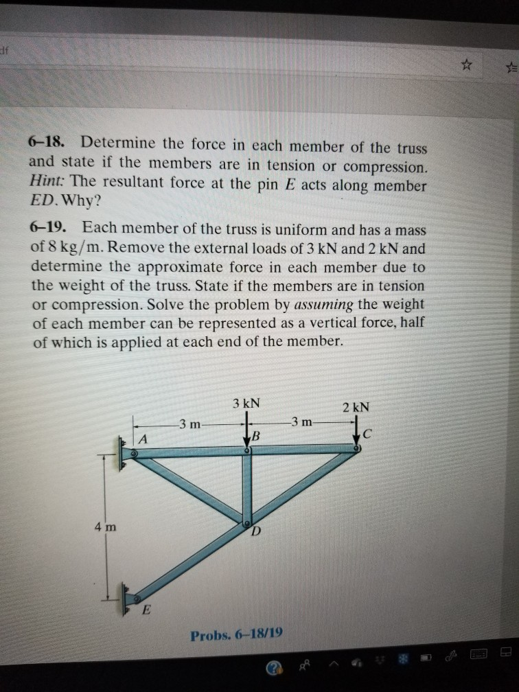 6-18. Determine the force in each member of the truss and state if the ... 6-18. Determine the force in each member of the truss and state if the ...