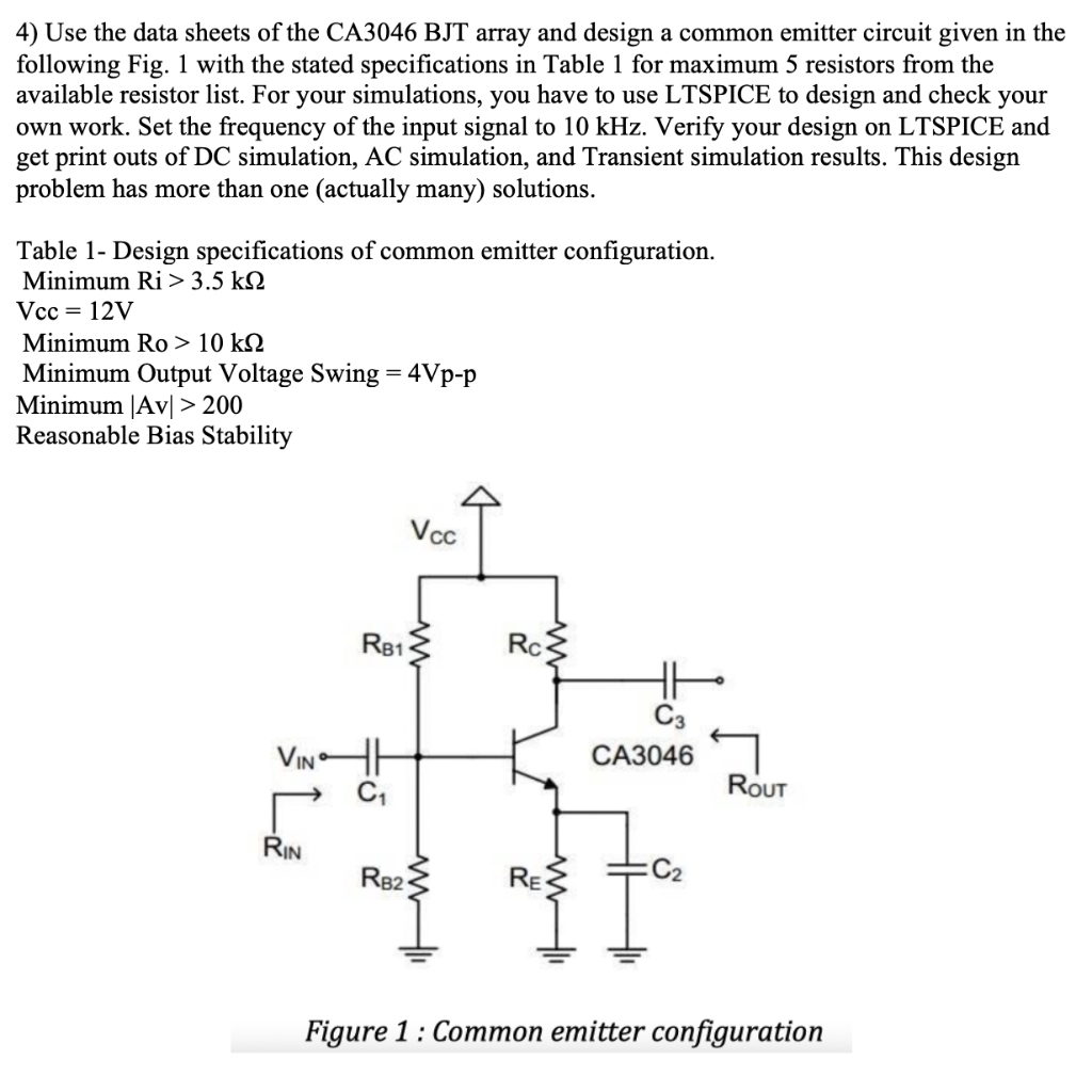 Solved 4) Use the data sheets of the CA3046 BJT array and | Chegg.com