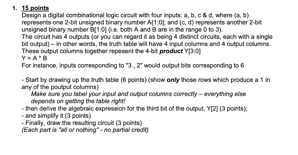 Solved 15 points Design a digital combinational logic | Chegg.com