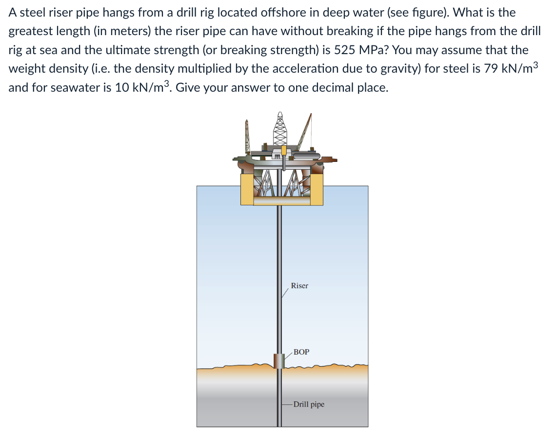 Solved A steel riser pipe hangs from a drill rig located | Chegg.com